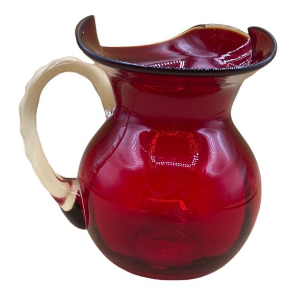 Rainbow | Accents | Vintage Art Glass Pitcher Ruby Red Clear Handle 5 ...
